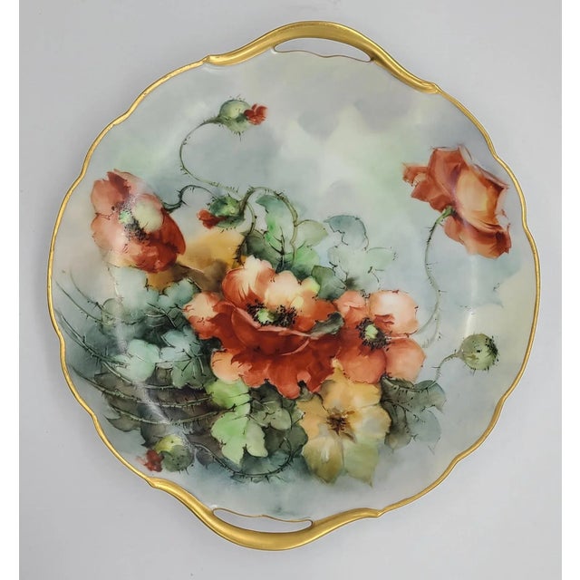 Antique Hand Painted Gold Gilt Serving Plate | Chairish