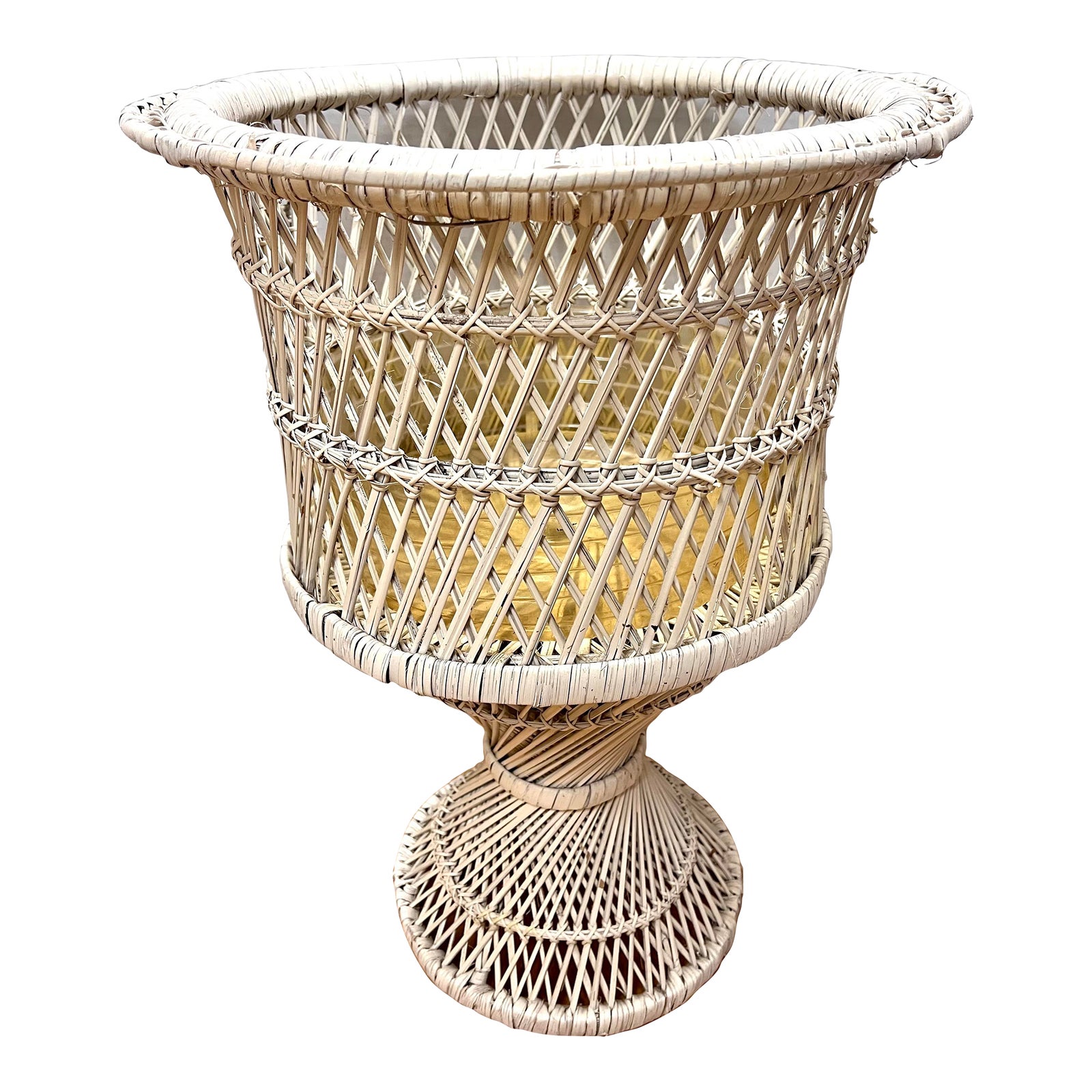 Vintage Round Wicker Rattan Pedestal Planter Plant Stand | Chairish