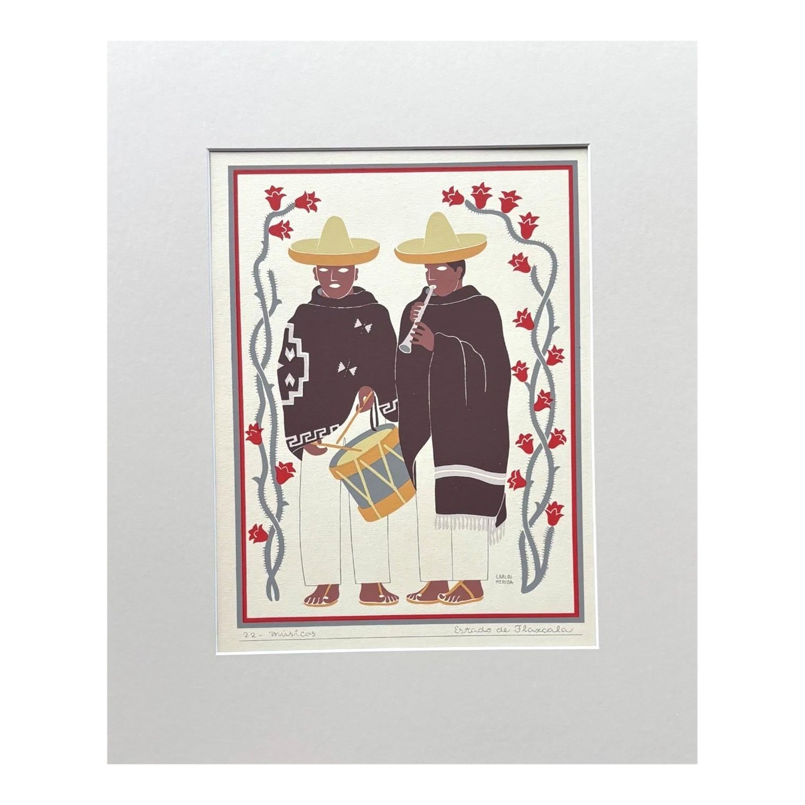 Carlos Mérida Silkscreen Print "Musicos... Tlaxcala" in 16 x 20 Mat ...