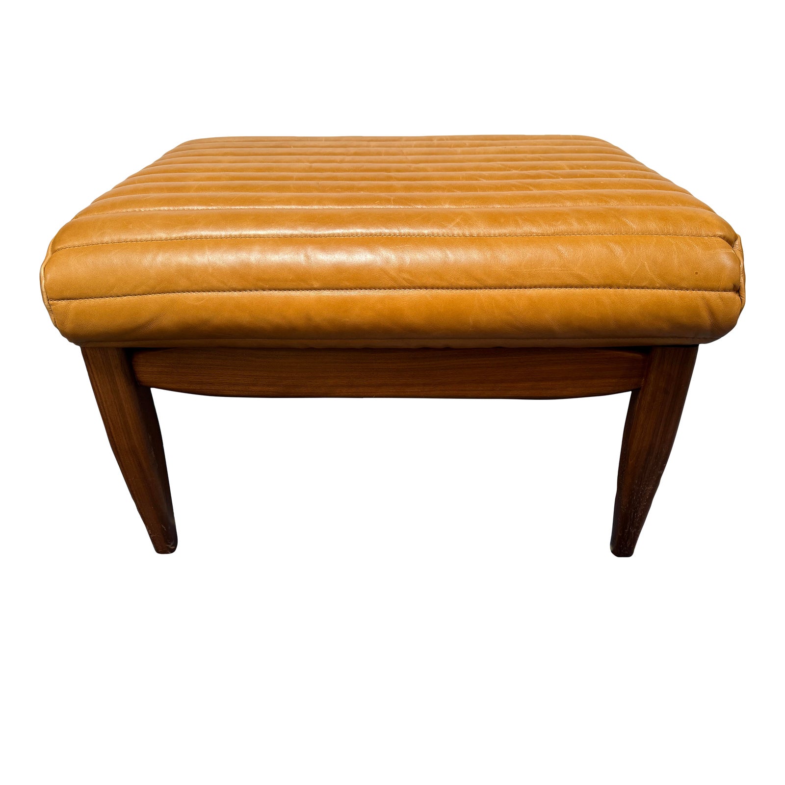 Room & Board Callan Cognac Leather Ottoman | Chairish