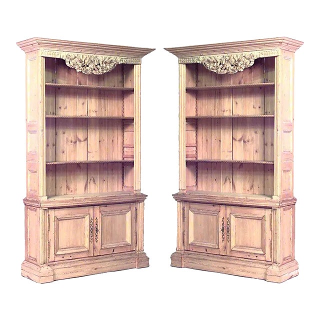 English Country Stripped Pine Bookcases - a Pair | Chairish