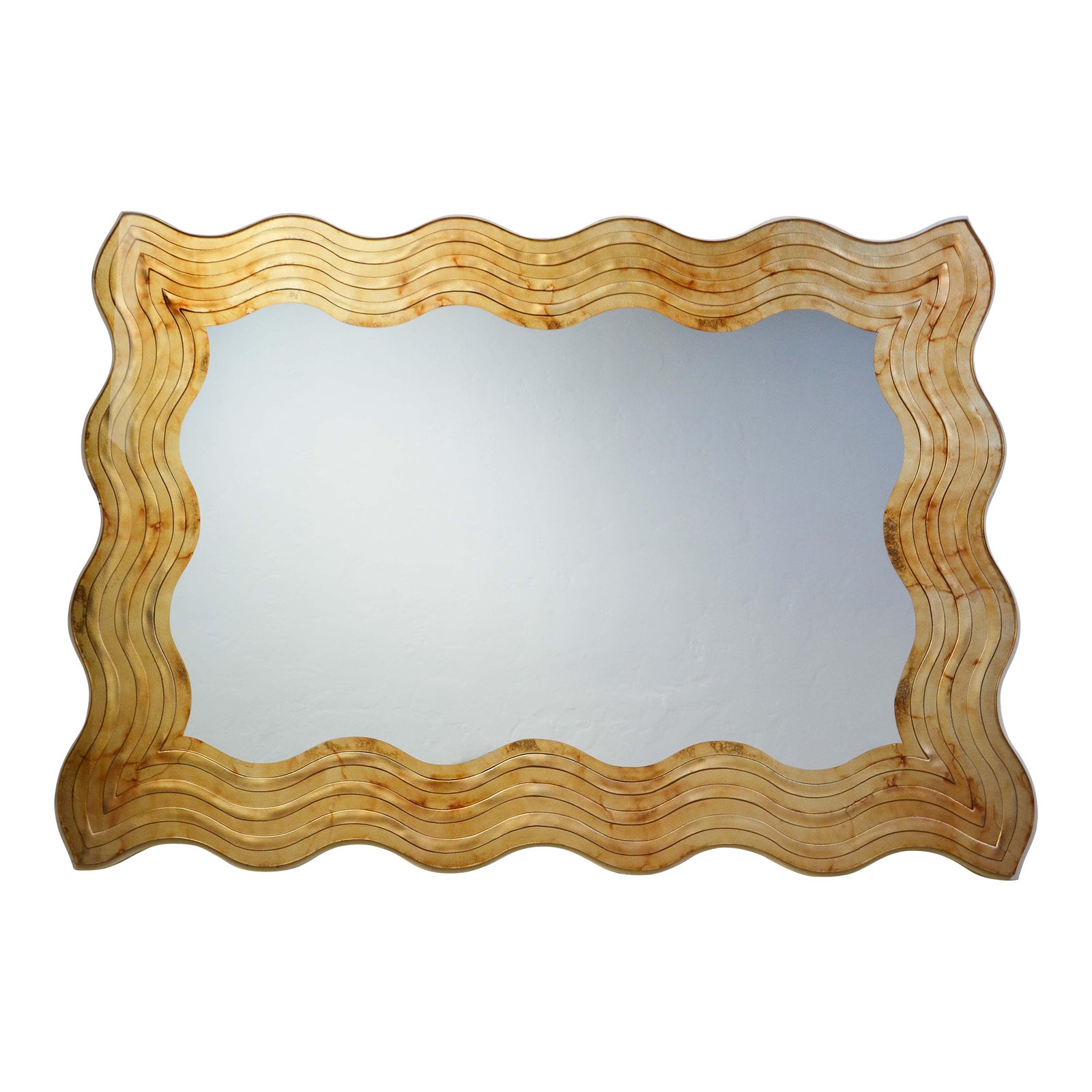 David Marshall Èglomisé Gold Leaf Wavy Mirror | Chairish
