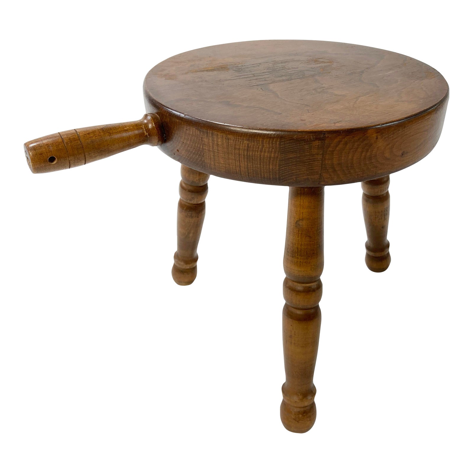 Vintage Turned Wood Leg Milking Stool | Chairish