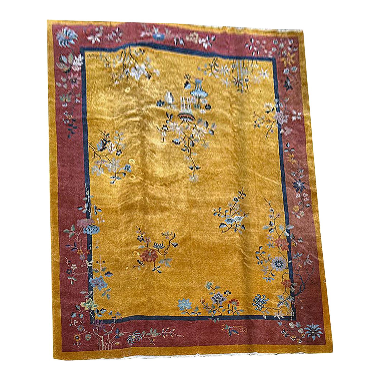 A Stunning Antique Gold Ground Chinese Art Deco Rug Circa 1920 | Chairish