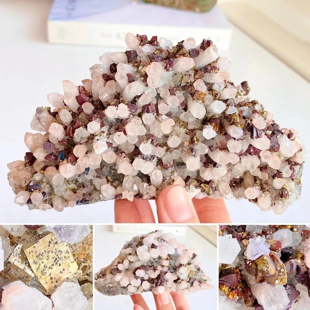 Red Hematite Quartz Pyrite Gold Chalcopyrite Crystal Cluster Display ...