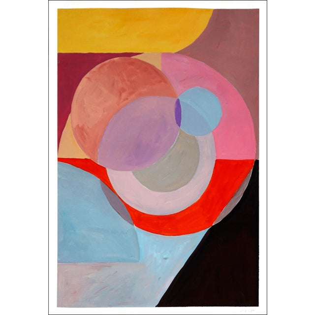 2023 "Eclipse Reflection on a Building" Neo-Constructivist Modern Acrylic Painting on Watercolor ...