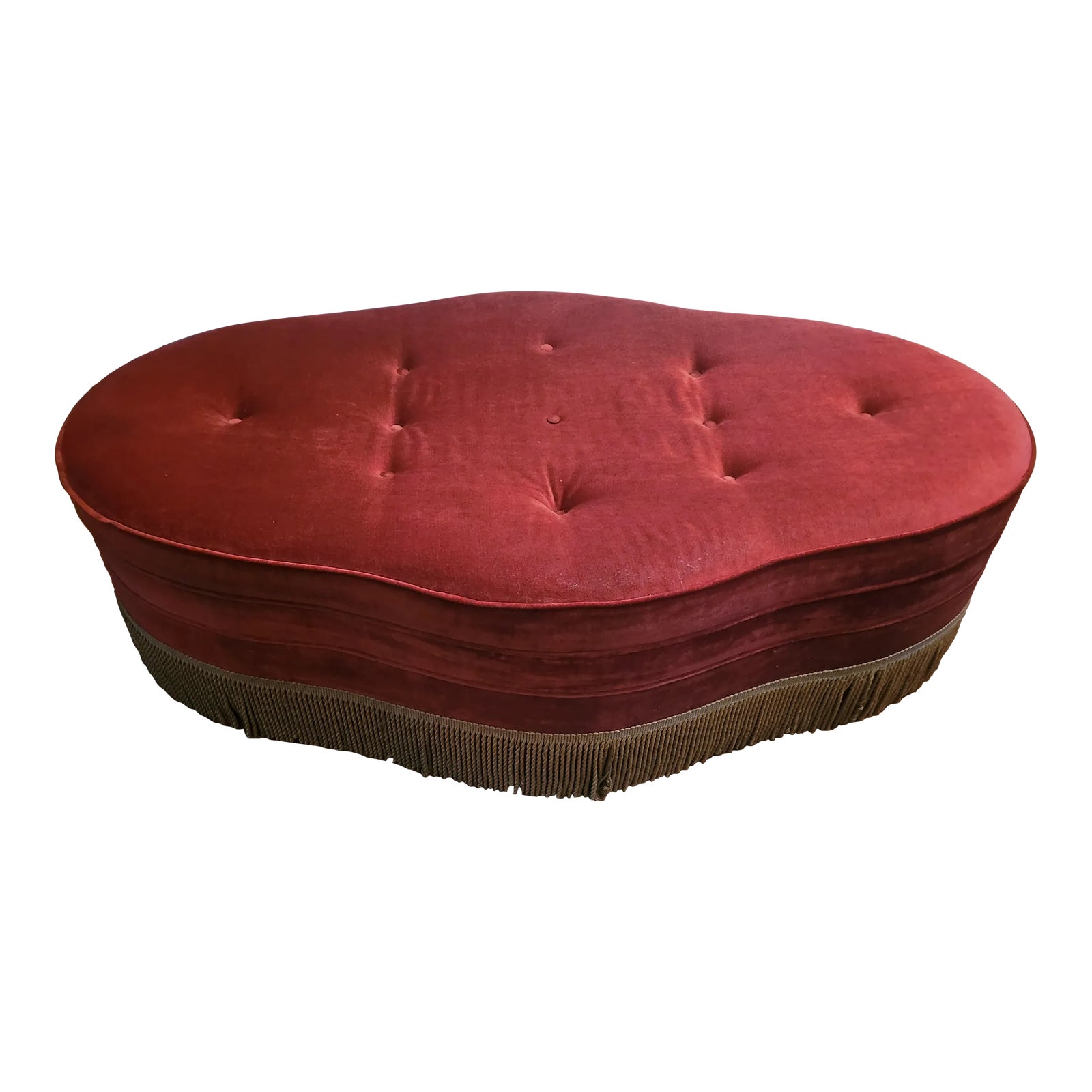 Hollywood Regency Extra Large Tufted Red Velvet Ottomon | Chairish