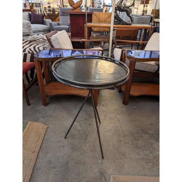 1980s Granite Top Side Table Tri Leg | Chairish