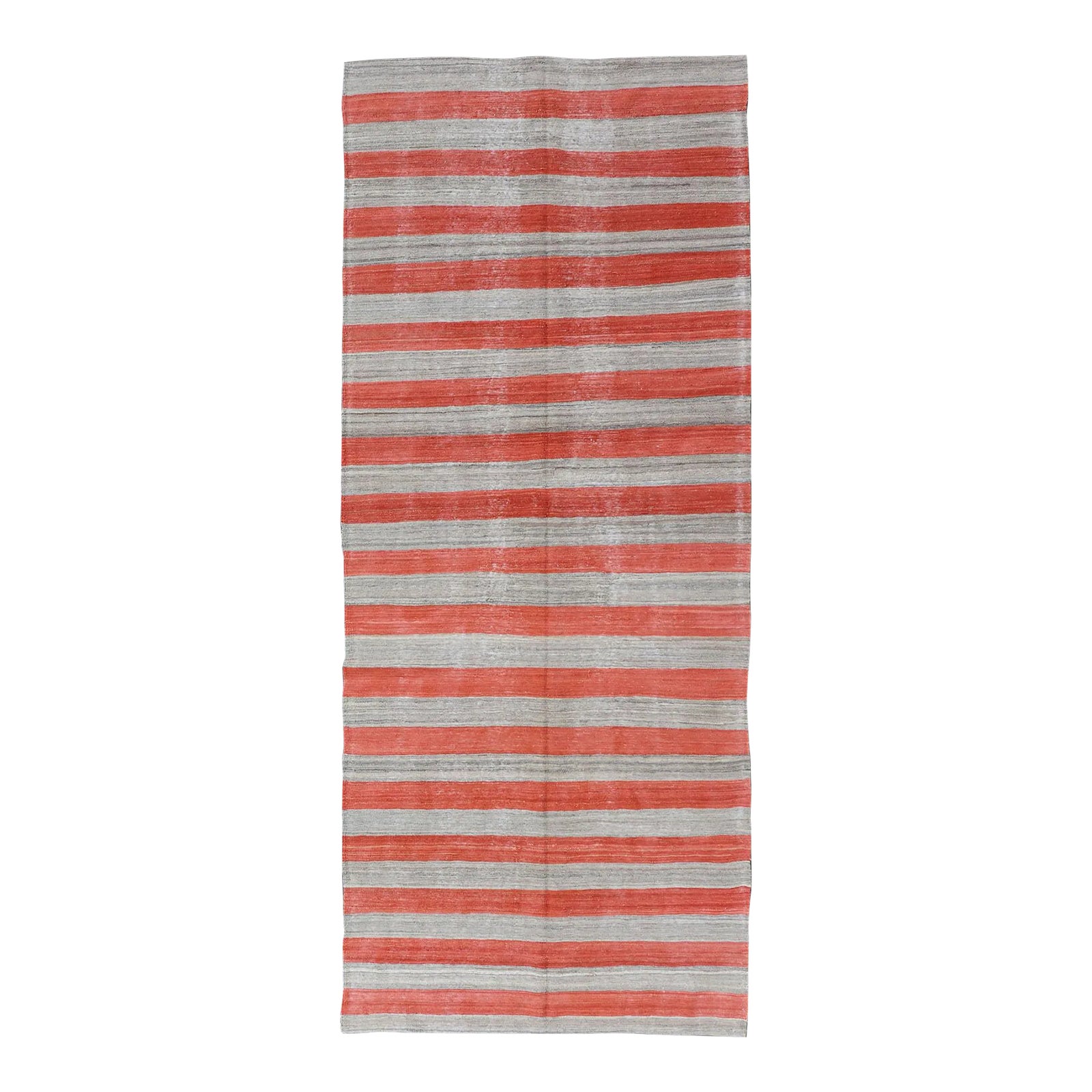 2020s Flat-Weave Modern Kilim Wide Runner With Stripes in Shades of ...