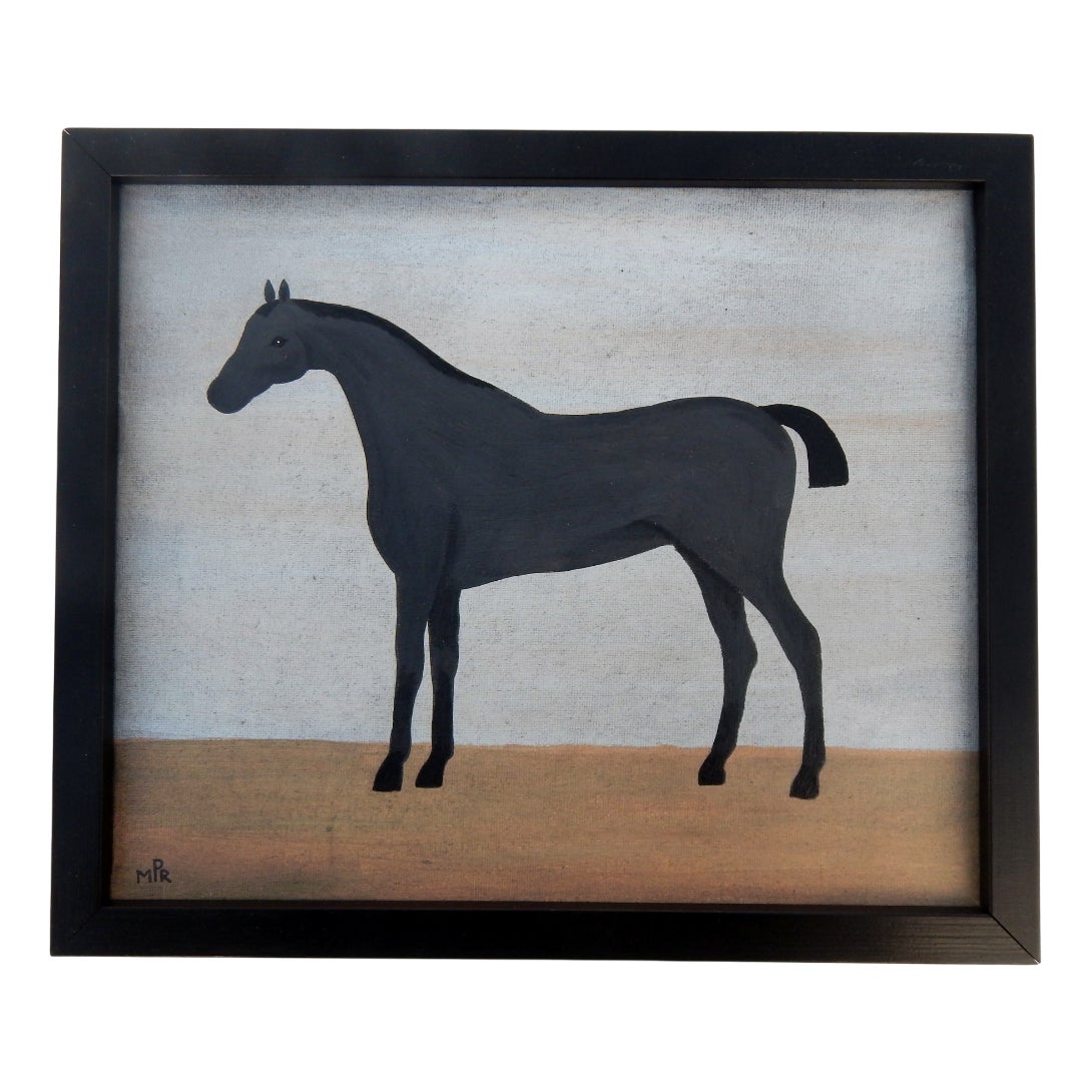 Matt Rix, Naive Style Grey Horse, Oil on Canvas, Framed | Chairish