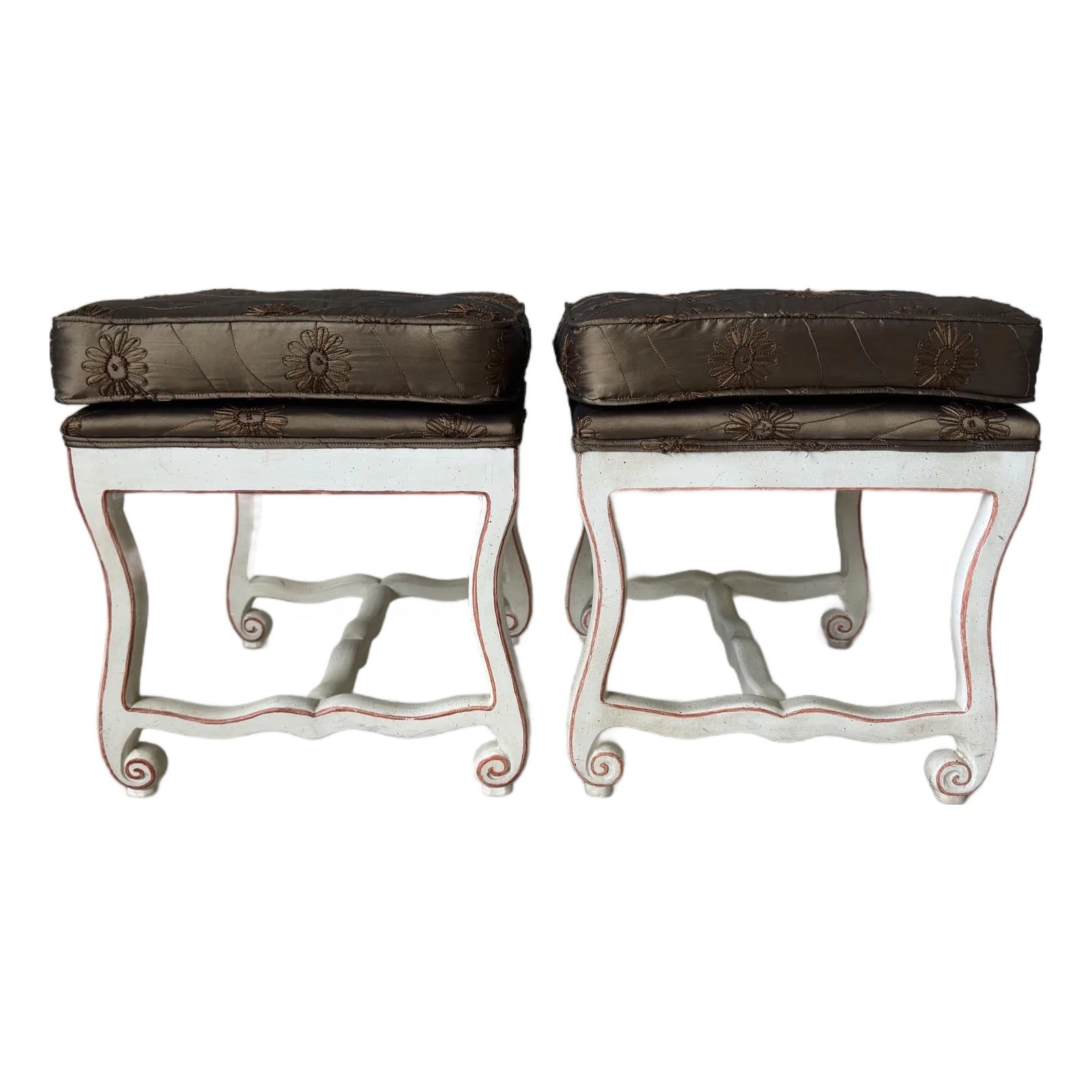 Vintage French Country Mutton Leg Style Ottomans – A Pair | Chairish