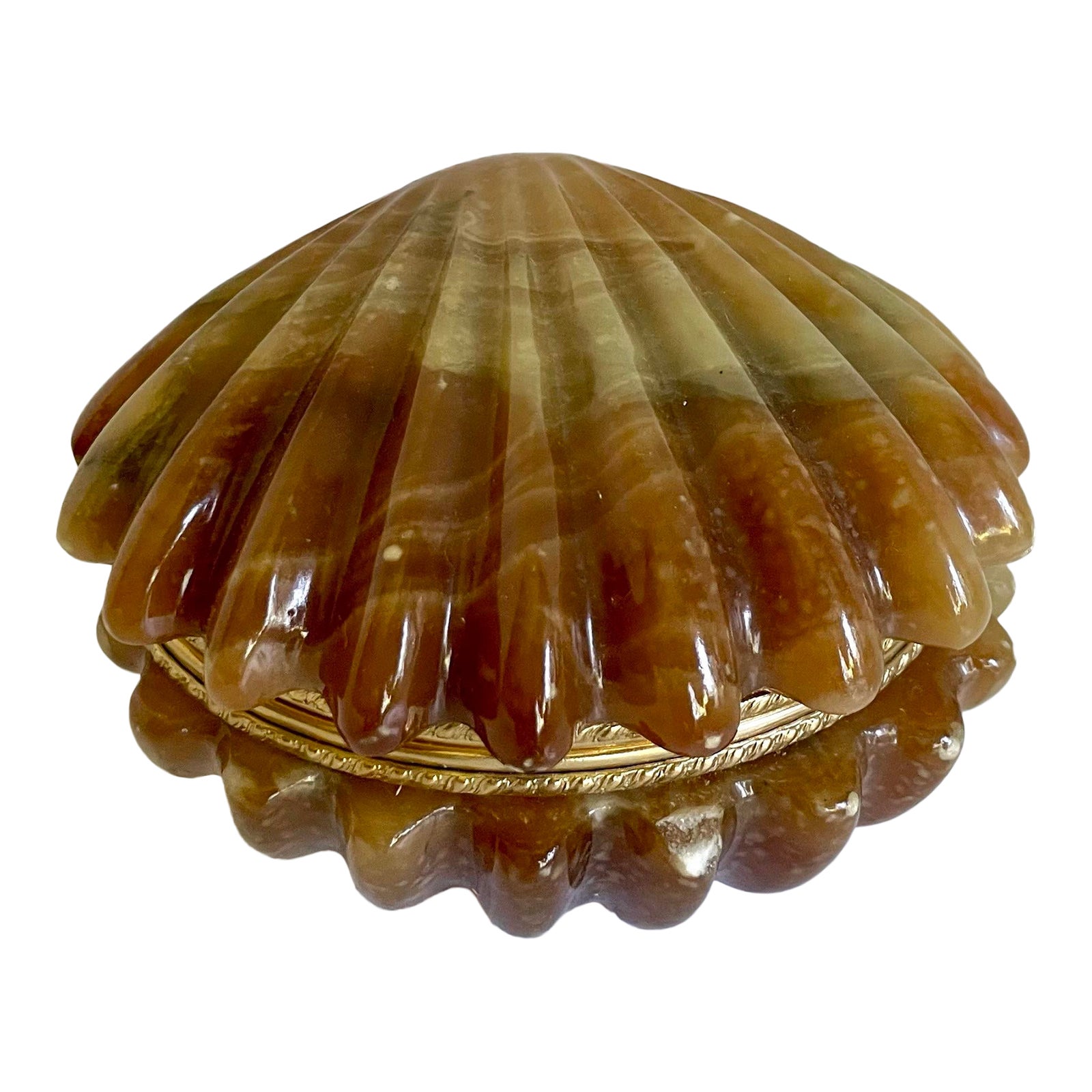 Alabaster Stone Shell Hinge Lidded Jewelry Trinket Box | Chairish