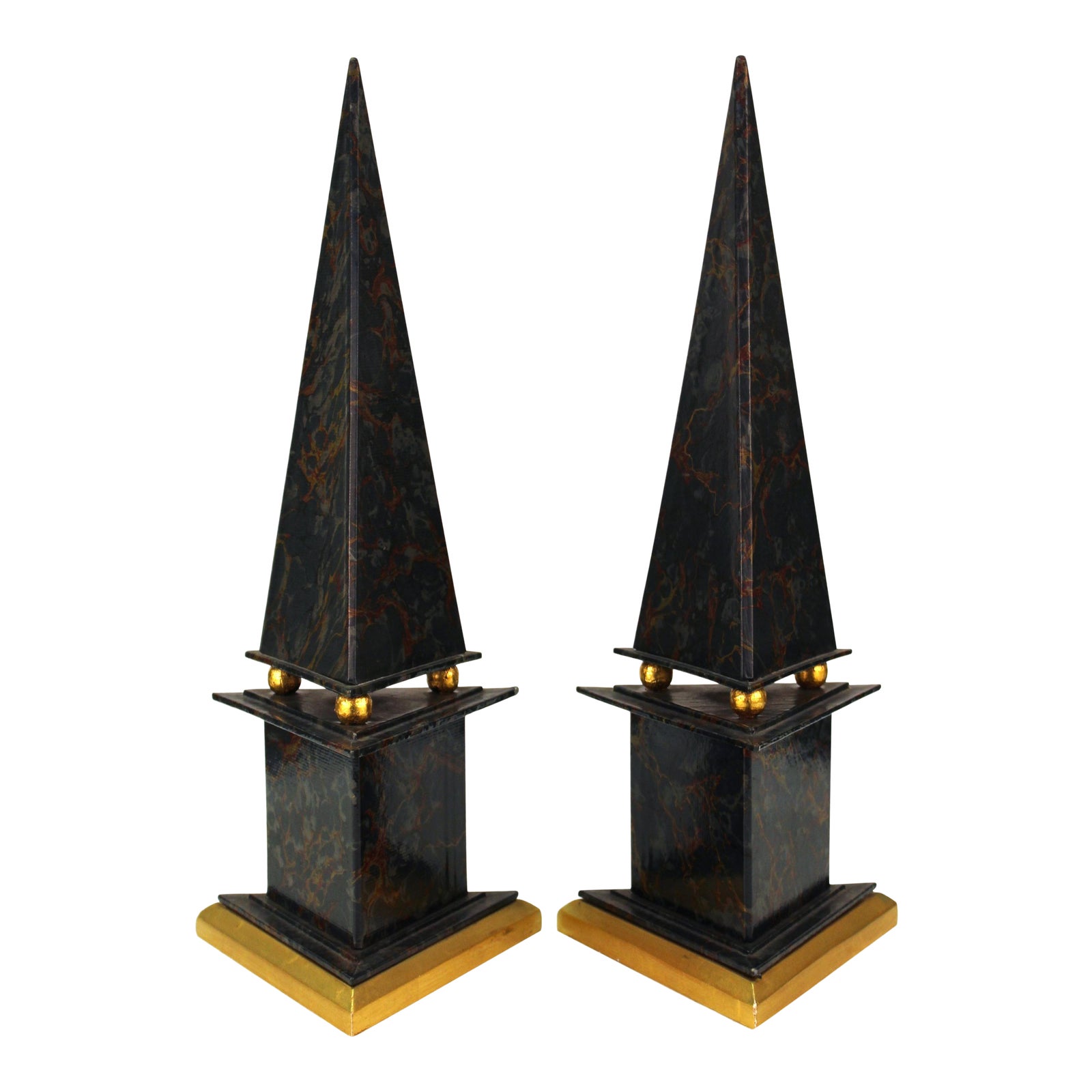 Neoclassical Style Obelisks in Marbled Paper and Gold Foil - a Pair ...