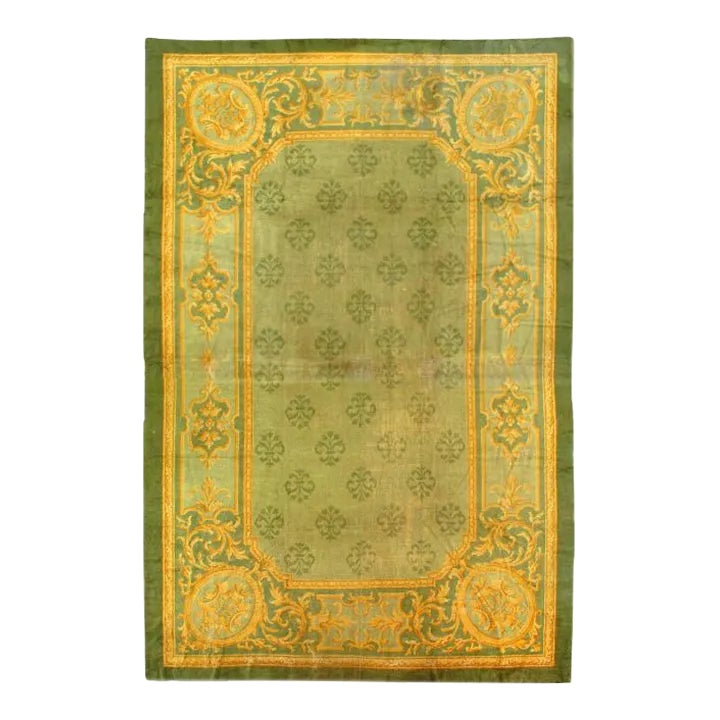 19th Century Donegal Green Handmade Rug | Chairish