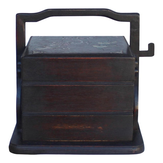 Traditional Chinese Square Multi Tray Wood Basket Box | Chairish