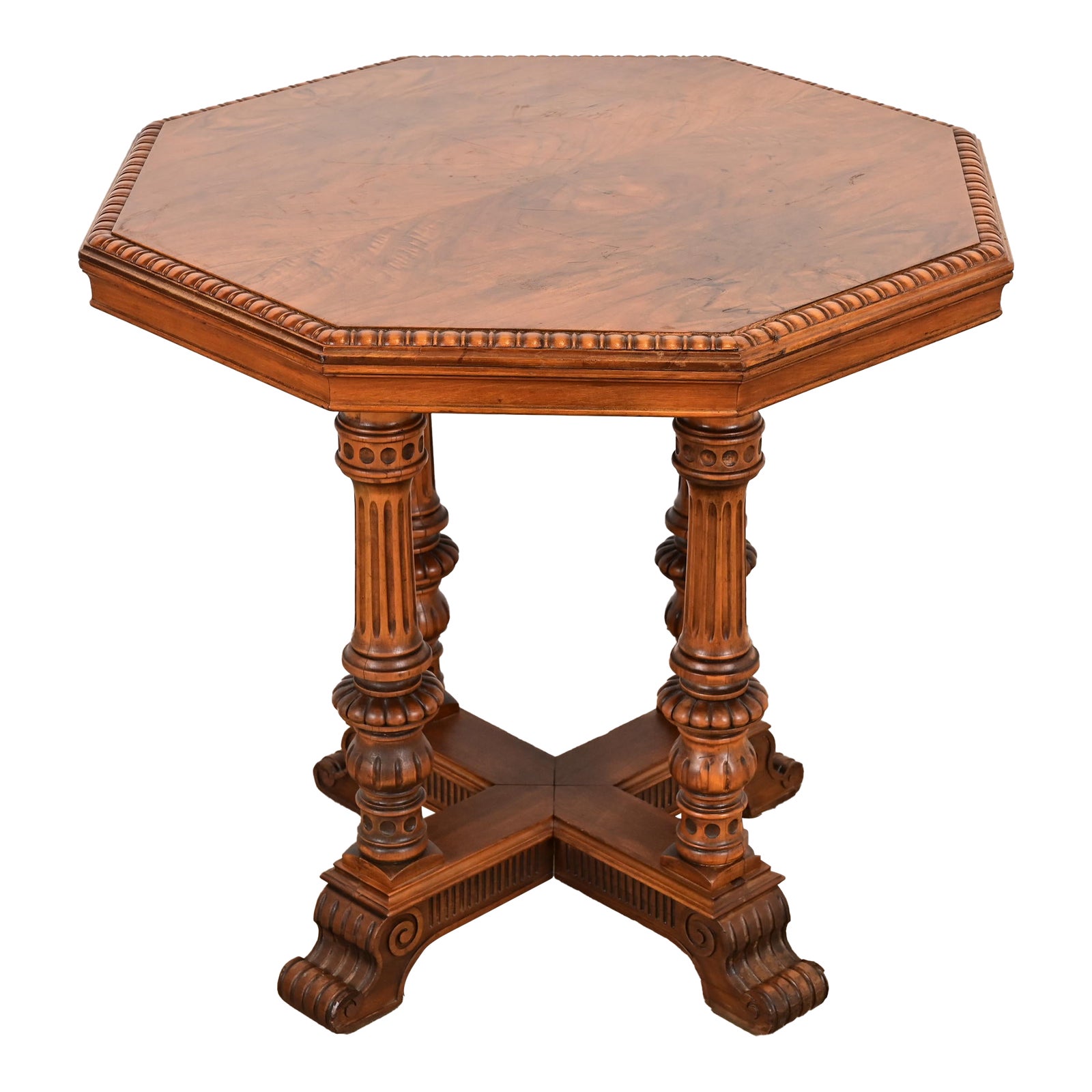 Herter Brothers Style Antique Eastlake Victorian Carved Burled Walnut ...
