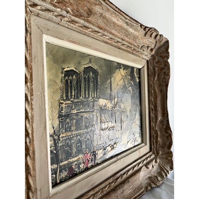 Mid Century Notre Dame De Paris Oil on Board Painting by Known Artist ...