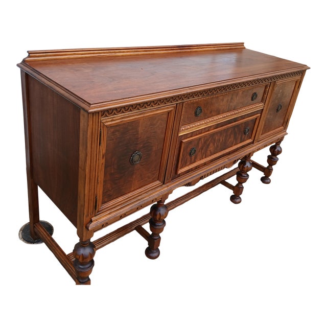 20th Century Jacobean Sideboard Buffet Burled Flamed Mahogany Restored ...