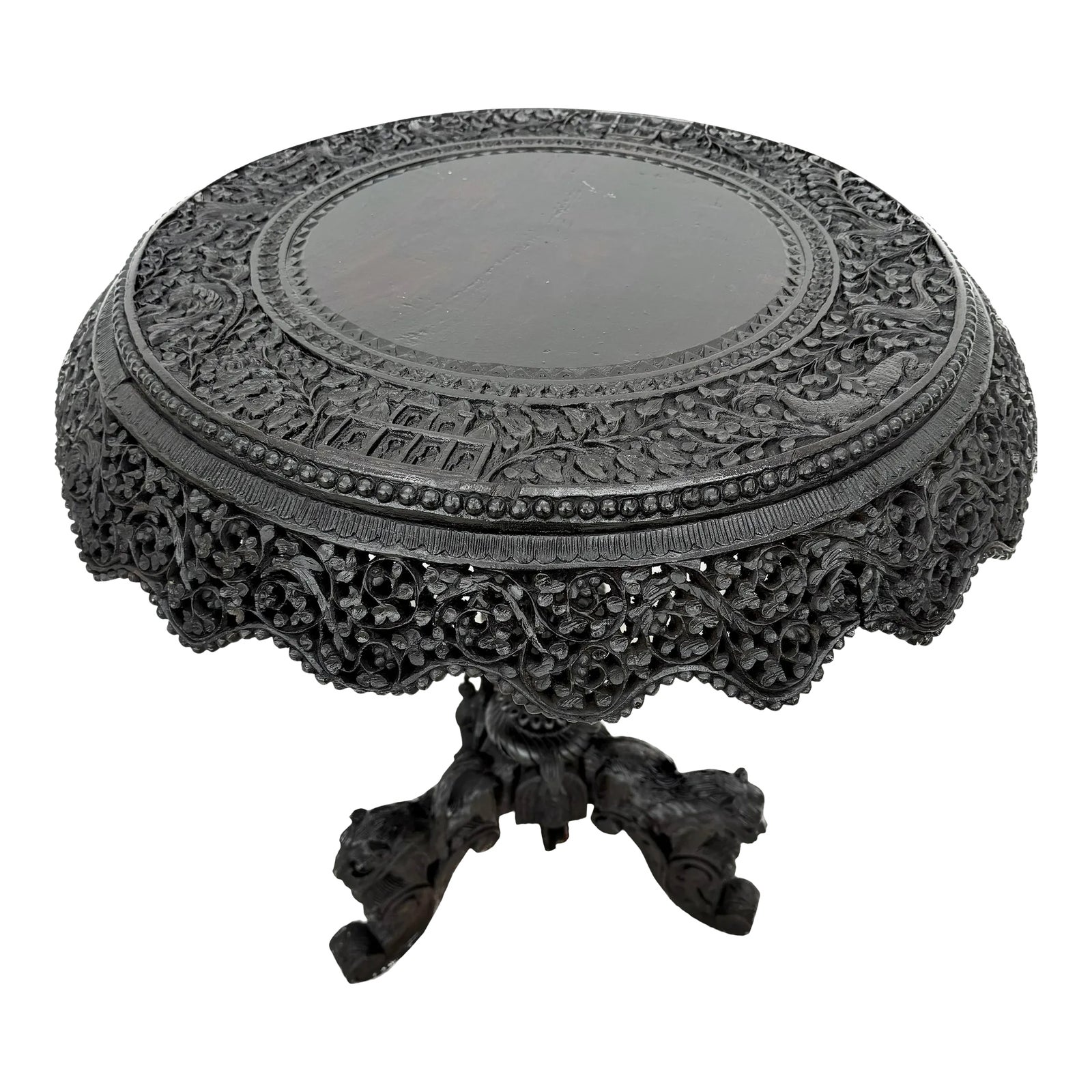 19th Century Burmese Anglo-Indian Carved Side Table | Chairish