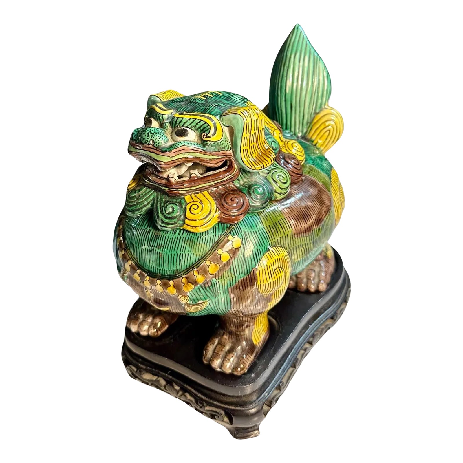Circa 1850 Chinese Temple Lion Censer With Egg and Spinach Glaze | Chairish