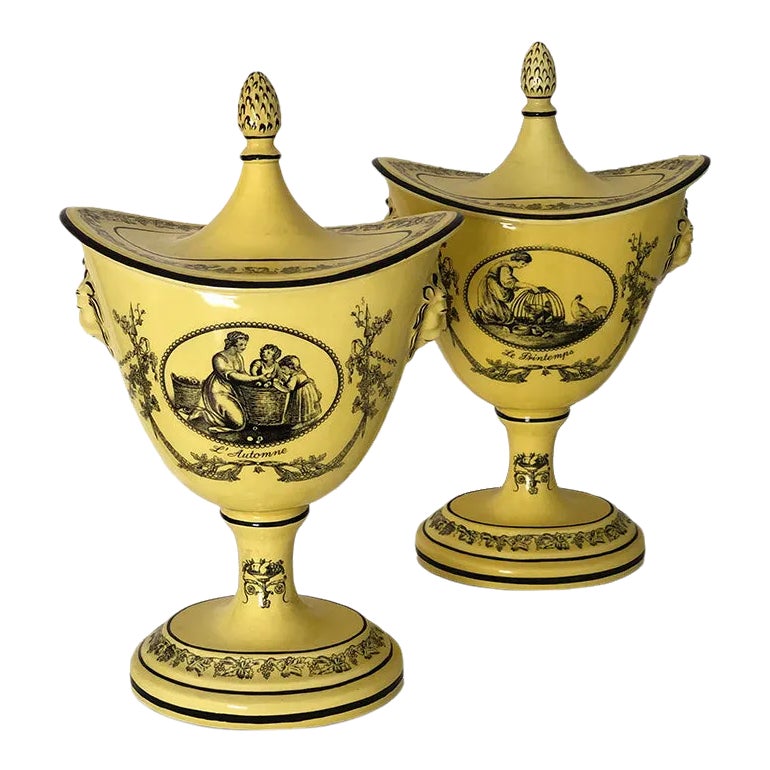 Mottahedeh Yellow Ceramic Cachepots - a Pair for the Fireplace Mantel ...