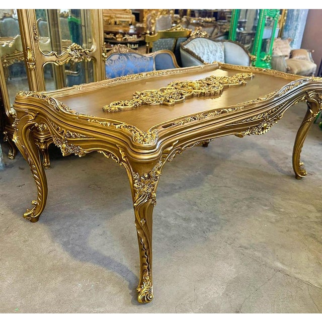 Baroque Style Gold Dining Table With Gold Leaf Details | Chairish