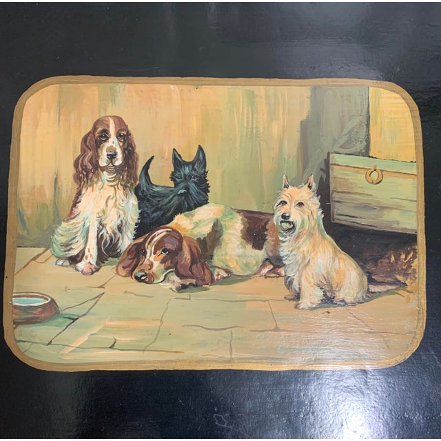 Tray Table Hand Painted Dogs Scene Collectible | Chairish