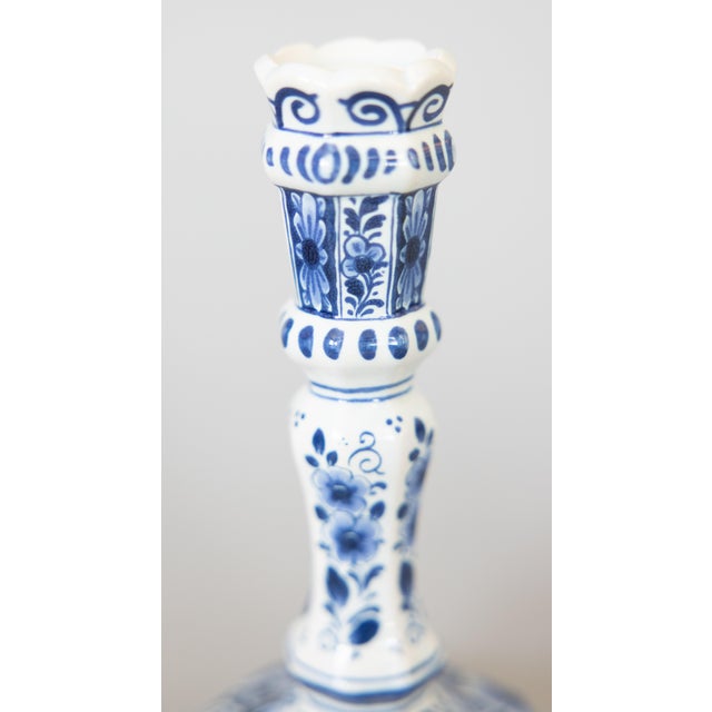 Mid 20th Century Dutch Delft Floral Candlesticks - a Pair | Chairish