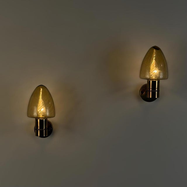 Model V-220 Sconces in Amber Glass and Brass by Hans-Agne Jakobsson ...