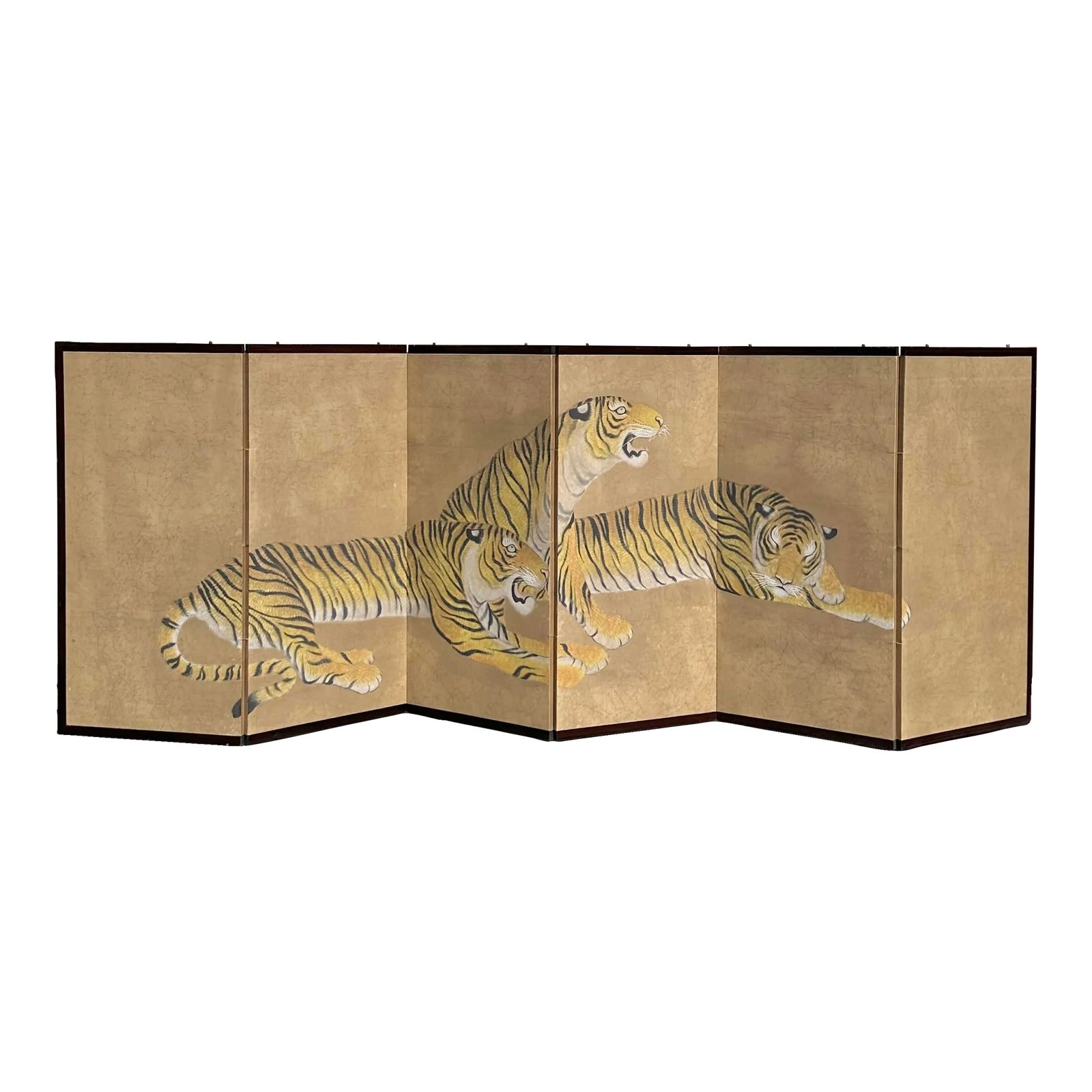 Six Panel Screen Ambush of Tigers Made in Hong Kong | Chairish