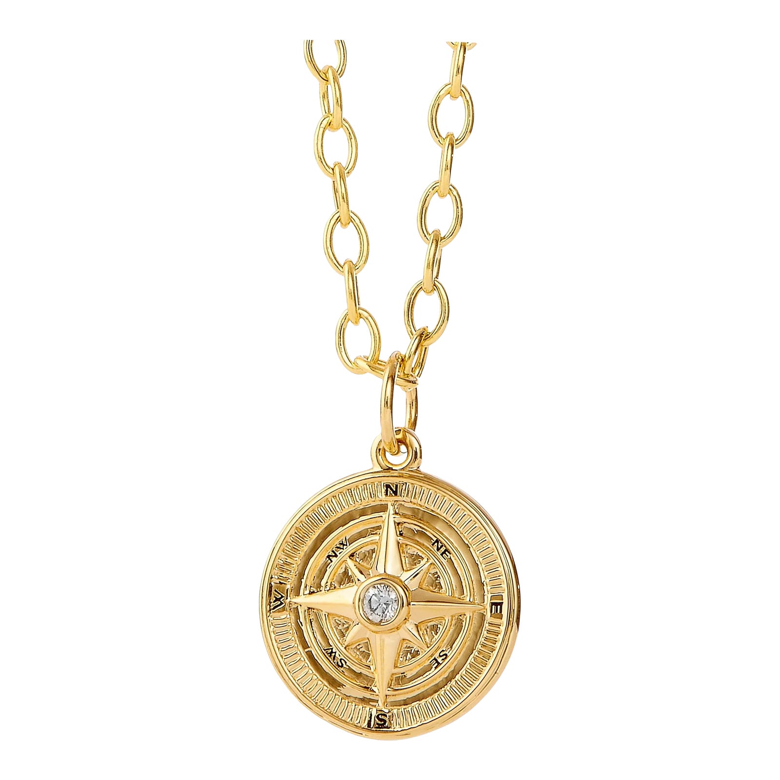 Syna Yellow Gold Maritime Compass Pendant with Champagne Diamond | Chairish