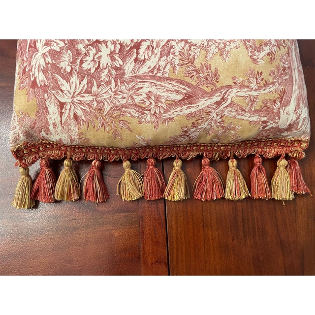 Pair of French Country Toile Pillows With Fringe Tassels | Chairish
