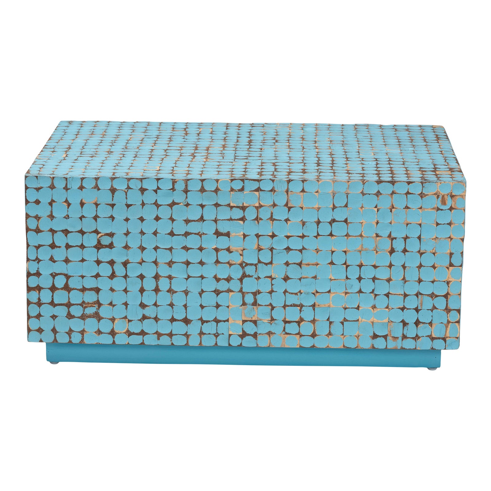 Nitza Bohemian Blue Coconut Shell and Acacia Wood Coffee Table | Chairish