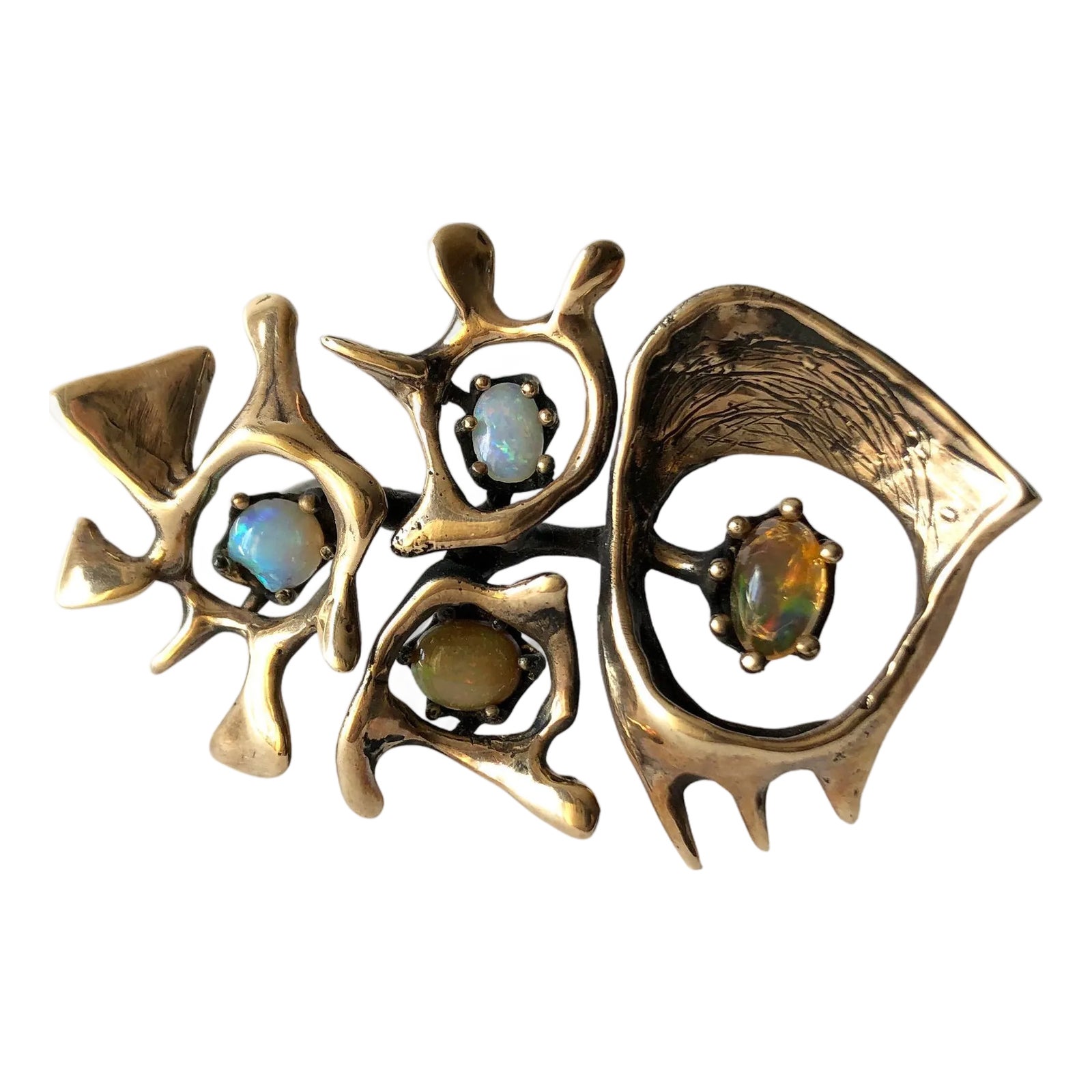 Rare Sammy P. Gee 14k Yellow Gold Opal American Modernist Brooch | Chairish