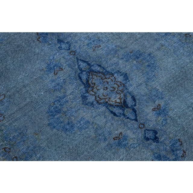 Blue Handmade Persian Overdyed Wool Rug With Medallion Motif | Chairish