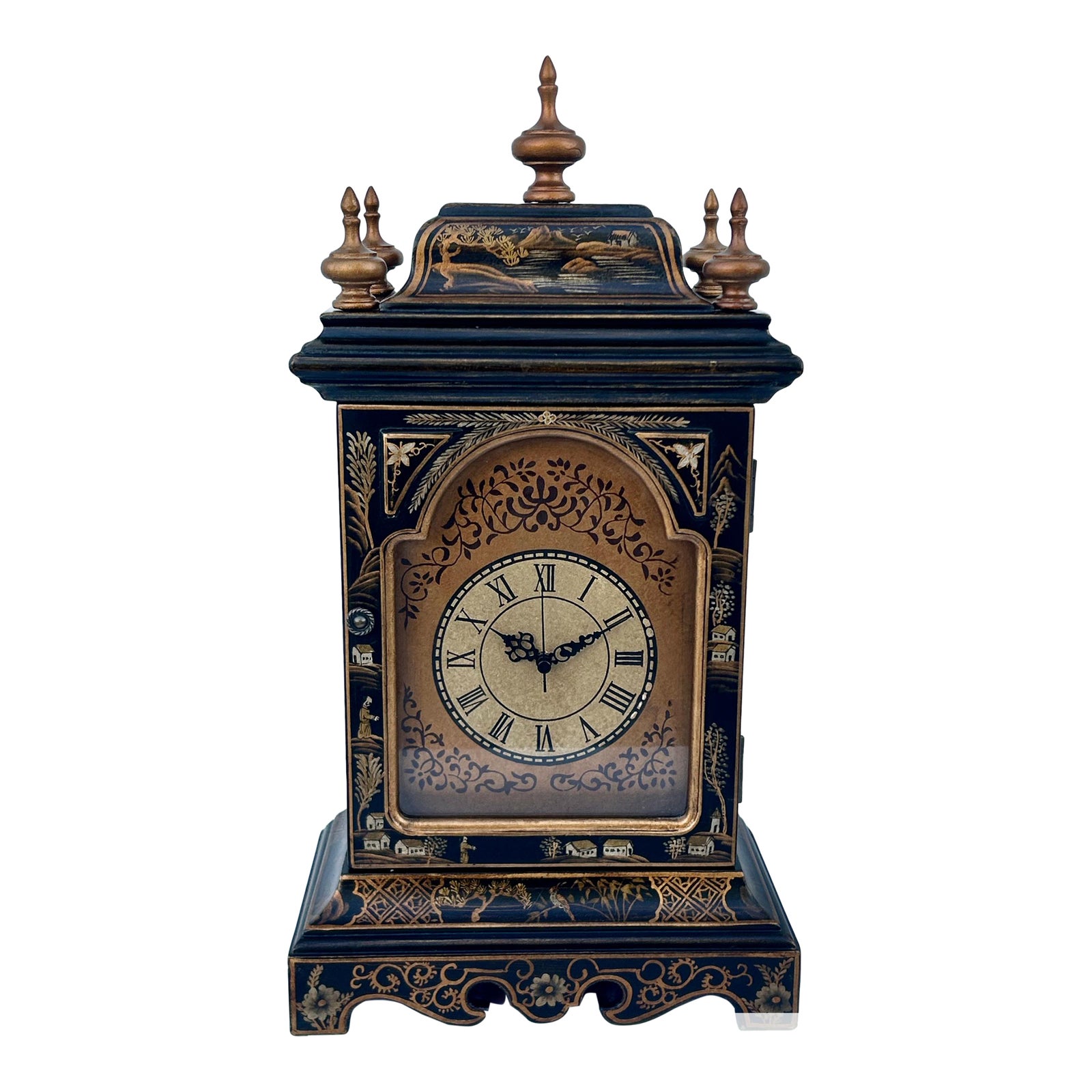Vtg. Reproductive Chinoiserie Battery Operated Mantel Clock W/Removable ...