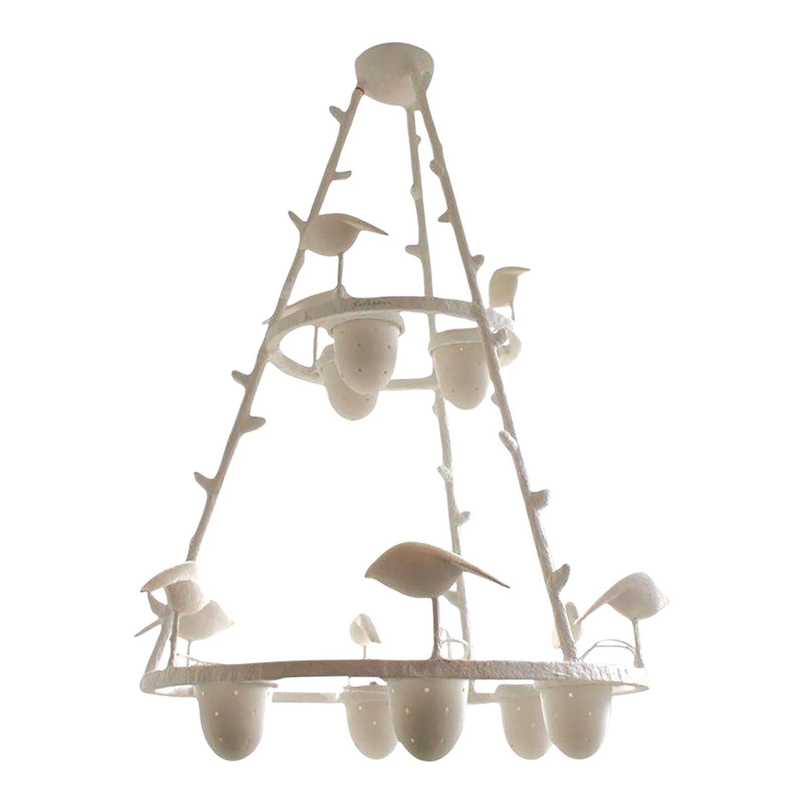 21c French Plaster Bird Chandelier by Jacques Darbaud | Chairish