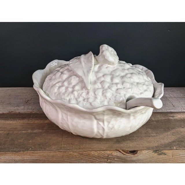 1970s White Ceramic Cabbage/Lettuce Portuguese Tureen Lidded Dish With ...