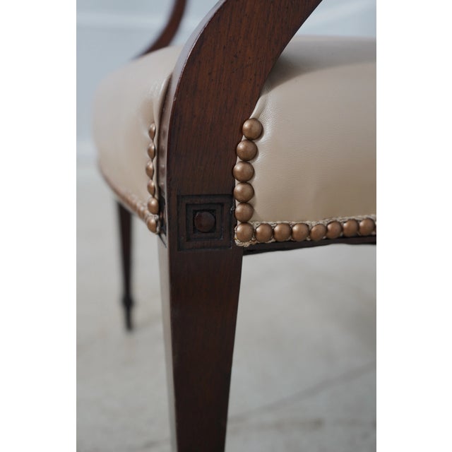 Pair Tan Leather Mahogany Open Armchairs | Chairish