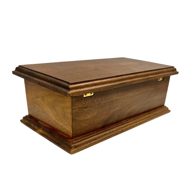 Mid Century Hardwood Jewelry Tabletop Box Brass Hardware Hinged Lid ...