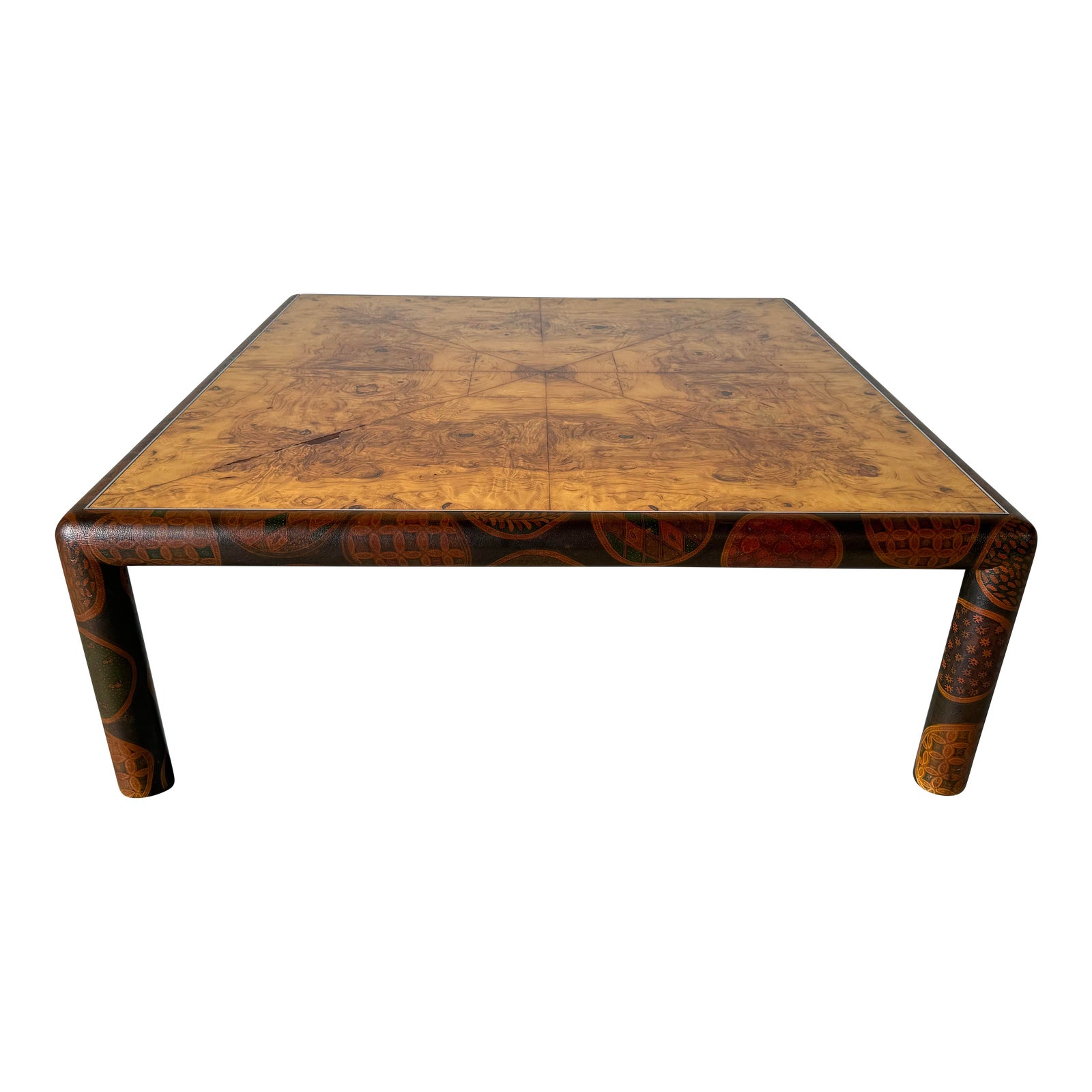 1970's Karl Springer Style Mid-Century Burl Wood and Hand Painted ...