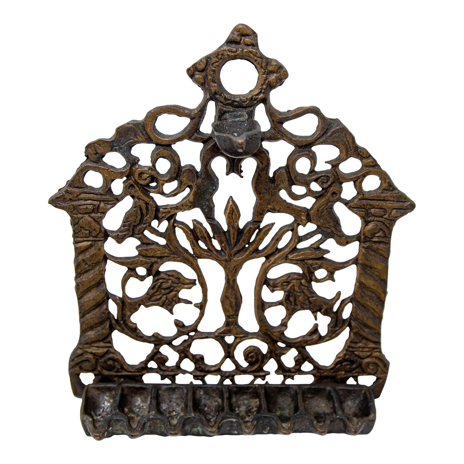 North-African Brass Hanukkah Lamp Menorah Oil Lamp Judaica Morocco 19th ...