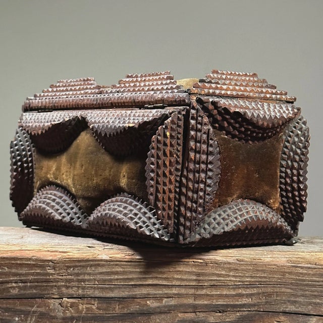 Rare 19th C. Chip Carved Tramp Art Box With Draped Detailing/Folk Art ...