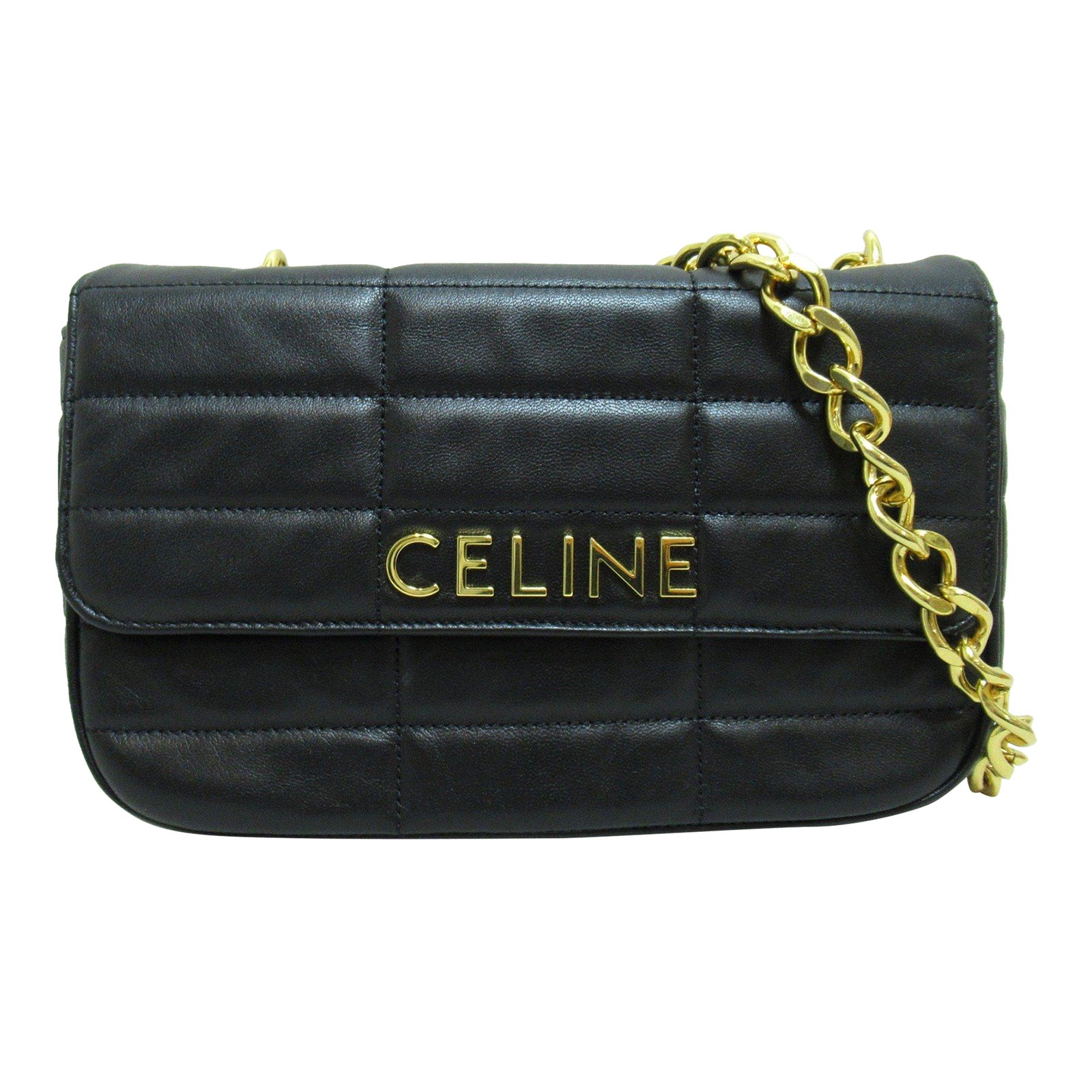 Celine Chainshoulder Bag Black Leather | Chairish