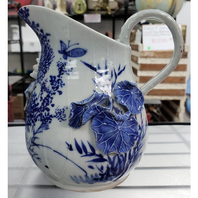 Mid 19th Century English Flow Blue Porcelain Pitcher With Applied ...