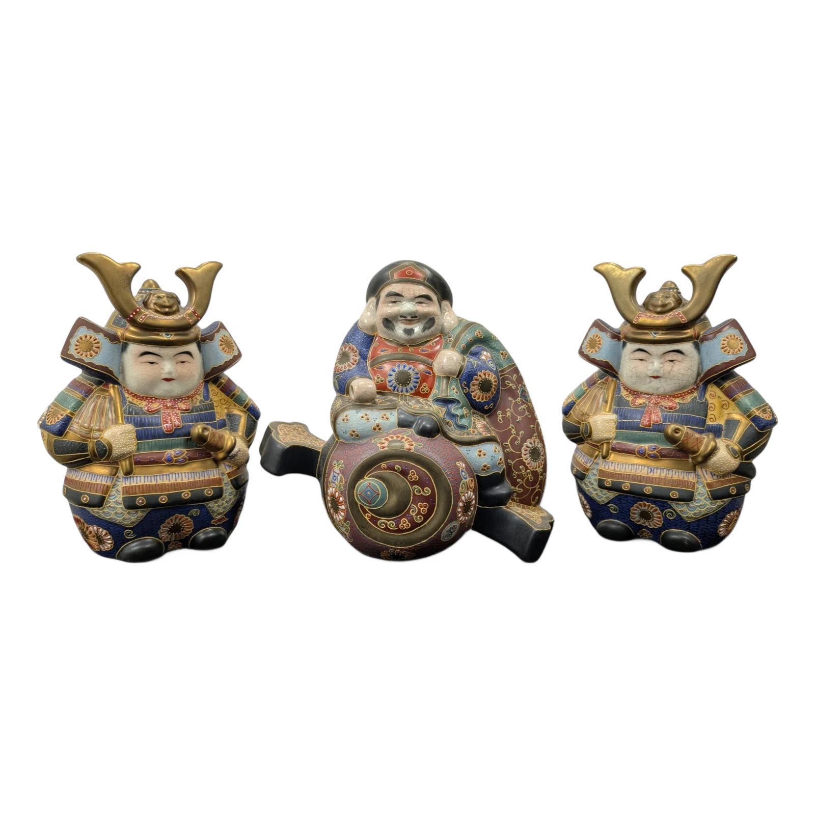 Japanese Faience Majolica Statues, Early 1800s, Set of 3 | Chairish
