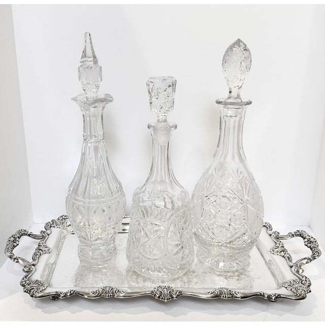 Vintage Bohemian Styled Crystal Decanters With Silver Plated Bar Tray ...