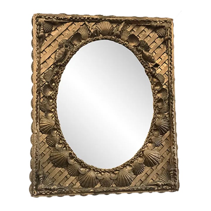 Vintage Coastal Beach Chic Hollywood Regency Shell Wall Mirror | Chairish