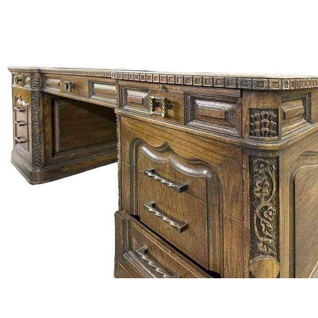 Romweber Carved Viking Oak 72 Executive Desk Mid 20th Century Chairish