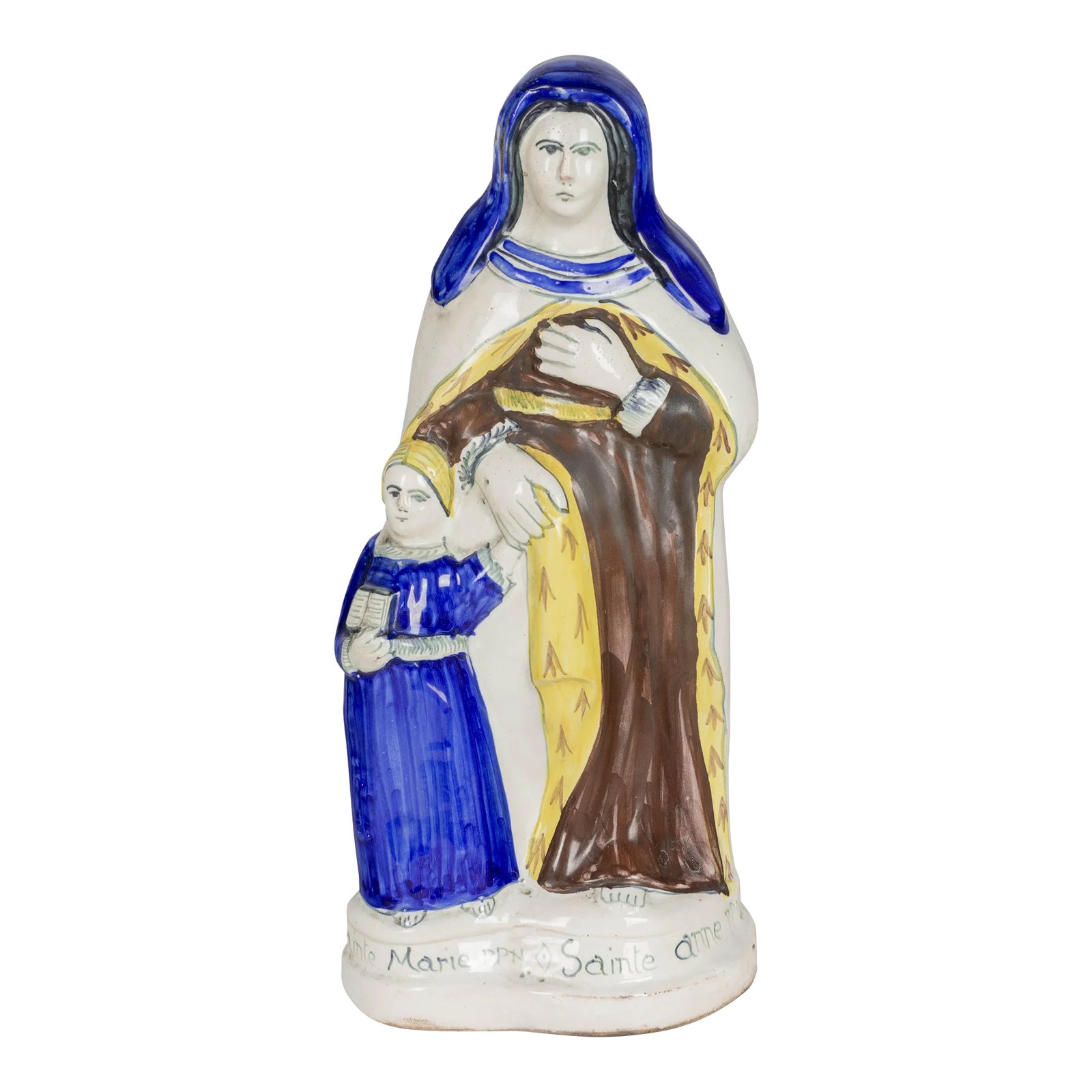 French Henriot Quimper Faience Statue of Virgin Mary & St. Anne | Chairish